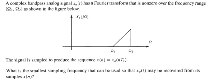 Solved A complex bandpass analog signal xa (1) has a Fourier | Chegg.com