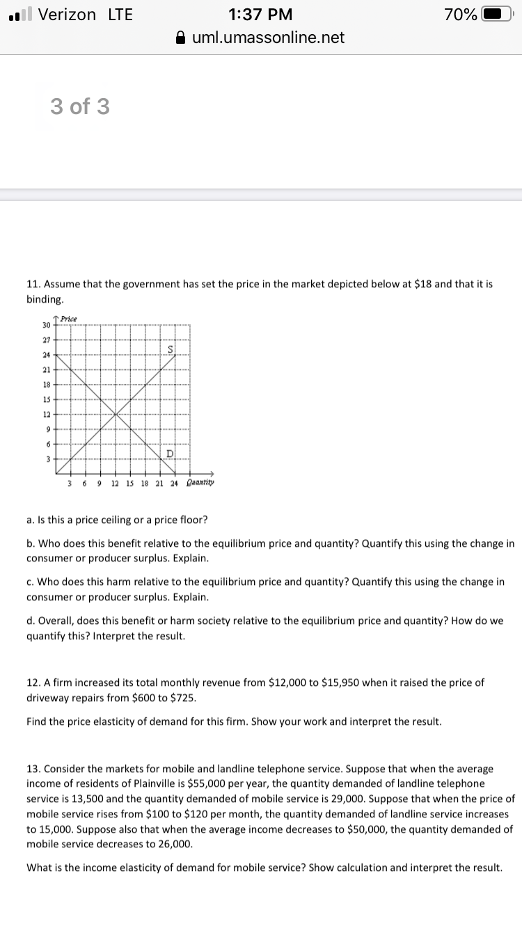 Solved Verizon LTE 70% 1:37 PM O uml.umassonline.net 3 of 3 | Chegg.com