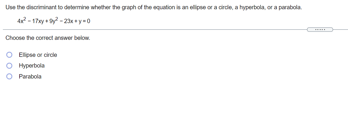 Solved Use the discriminant to determine whether the graph | Chegg.com