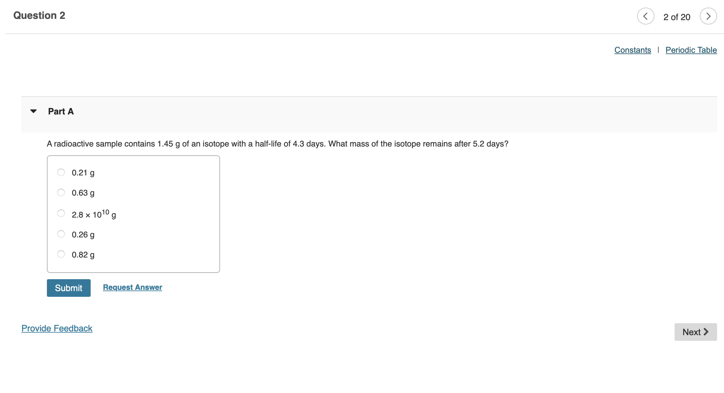 Solved A radioactive sample contains 1.45 g of an isotope | Chegg.com