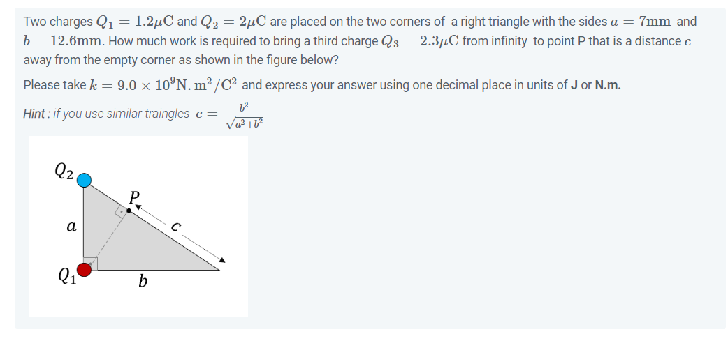 Solved Two charges Q1=1.2μC and Q2=2μC are placed on the two | Chegg.com