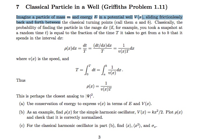 Solved 7 Classical Particle in a Well (Griffiths Problem | Chegg.com
