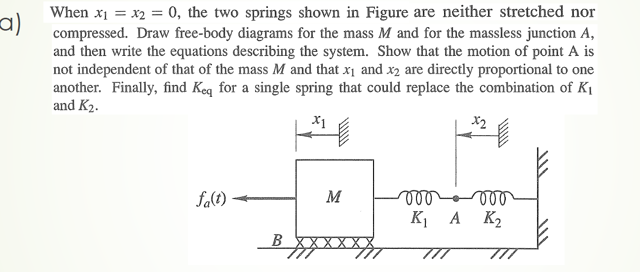 Solved a) When x1 = x2 = 0, the two springs shown in Figure | Chegg.com