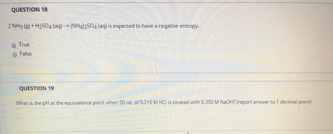 Solved QUESTION 18 2 NH3 (g) + H2SO4 (aq) --> (NH4)2SO4 (aq) | Chegg.com