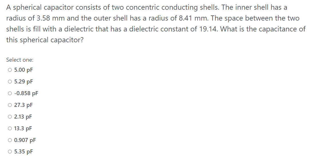 Solved A spherical capacitor consists of two concentric | Chegg.com