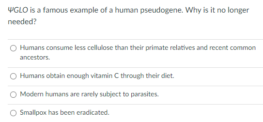 Solved VGLO is a famous example of a human pseudogene. Why | Chegg.com