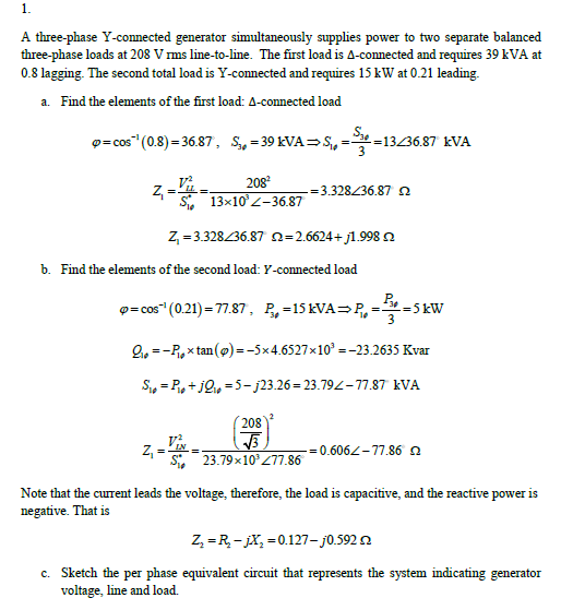 Solved A three-phase Y-connected generator simultaneously | Chegg.com