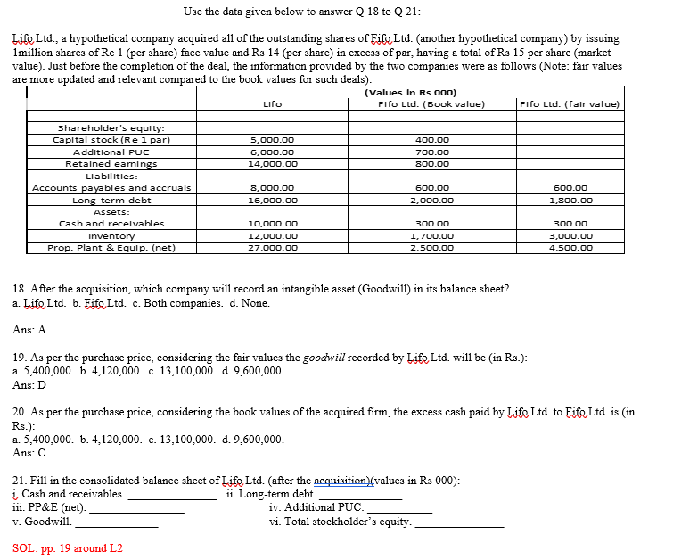 Solved Use the data given below to answer Q18 ﻿to Q21 ﻿:Lifo | Chegg.com