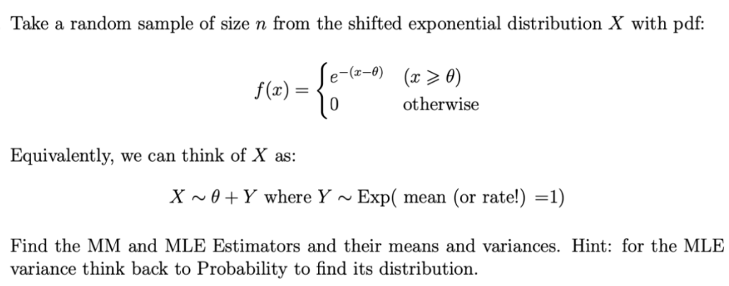 Solved Take a random sample of size n from the shifted | Chegg.com