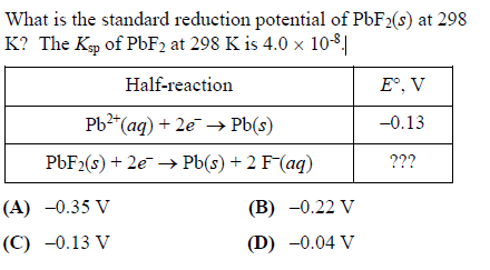 Solved What is the standard reduction potential of PbF2(s) | Chegg.com