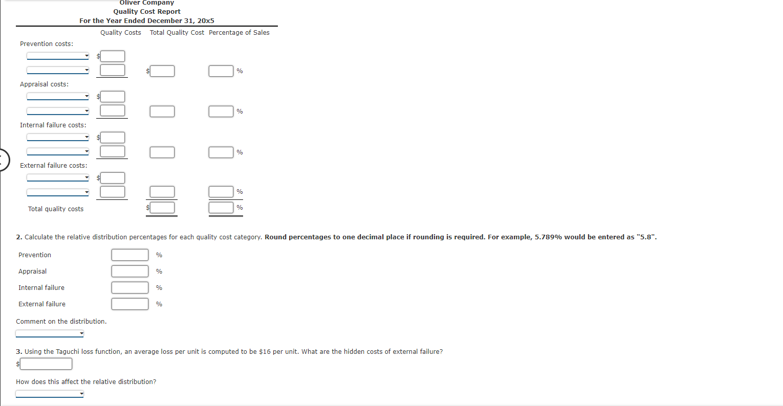 Solved Quality Cost Report Taguchi Loss Function3 Using