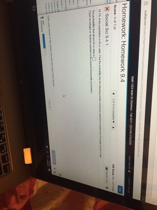 Math 1324 Math for Business- Fall 2017 /DEICRN | Chegg.com