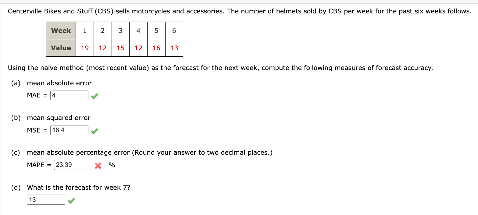 Solved Asnwer part (c) ﻿ASAP Thanks! "Mean absolute | Chegg.com