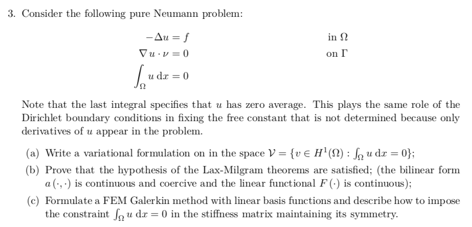 3. Consider the following pure Neumann problem: -Au = | Chegg.com