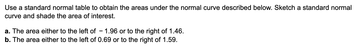 Solved Use a standard normal table to obtain the areas under | Chegg.com