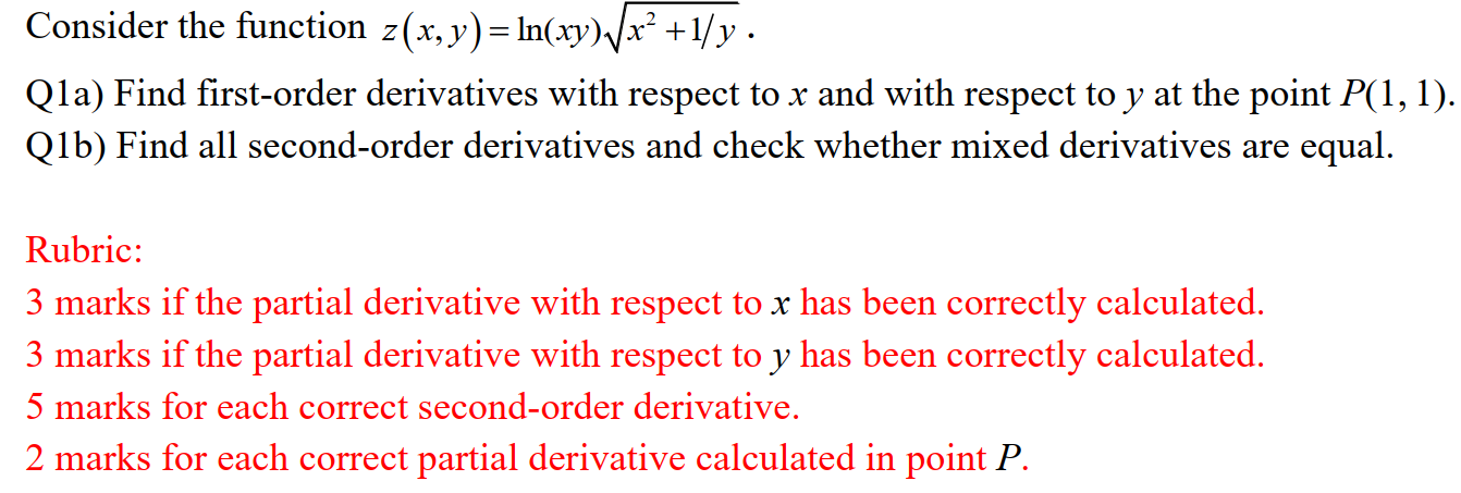 Solved Consider the function \\( z(x, y)=\\ln (x y) | Chegg.com