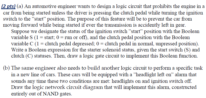 Solved (2 pts) (a) An automotive engineer wants to design a | Chegg.com