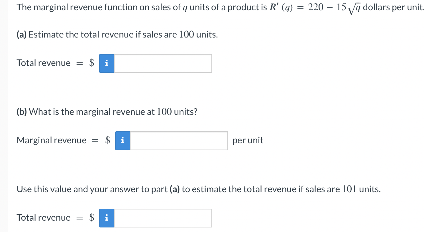 Solved The marginal revenue function on sales of q units of | Chegg.com