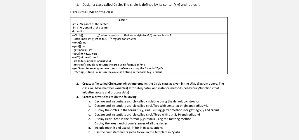 Solved Design A Class Called Circle The Circle Is Defined