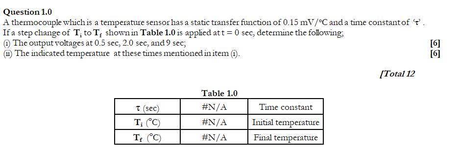 Solved Question 1.0 A thermocouple which is a temperature | Chegg.com