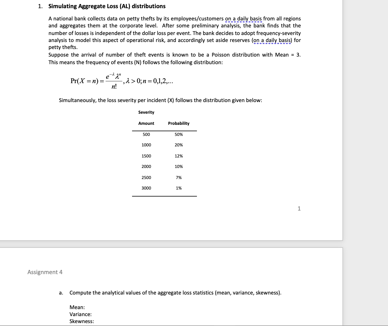 Solved 1. Simulating Aggregate Loss (AL) distributions A | Chegg.com