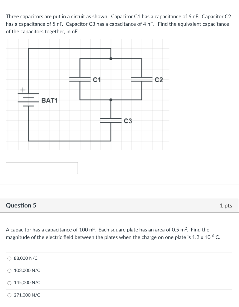 Solved Three capacitors are put in a circuit as shown. | Chegg.com
