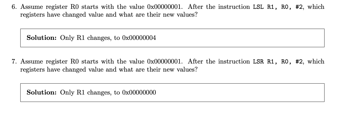 Solved 5. Assume register R0 has the value 0×00000010, | Chegg.com