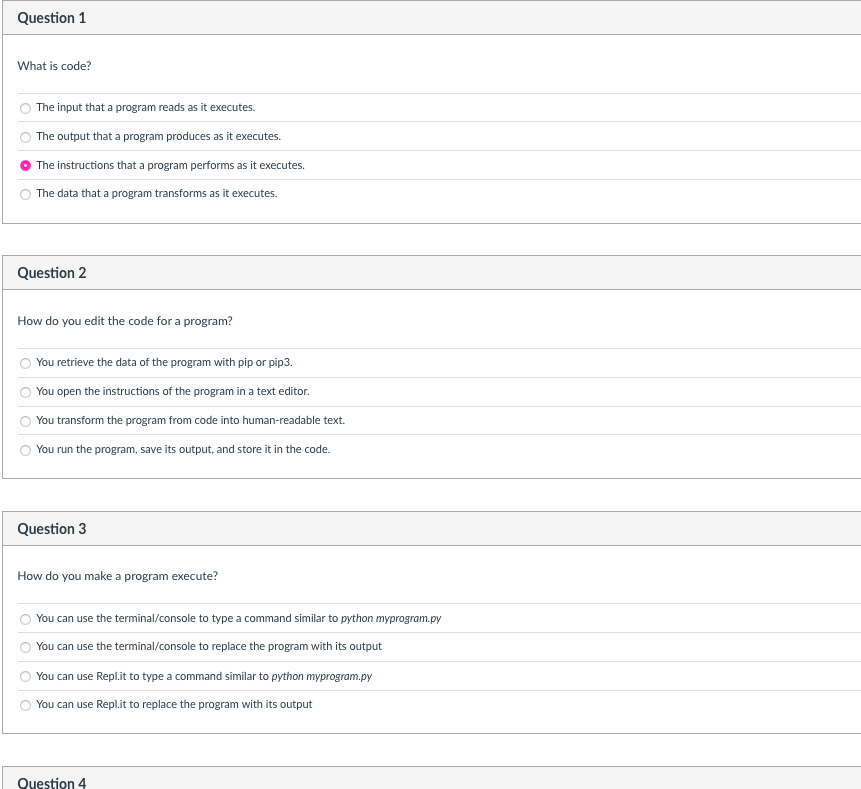 Solved Question 1 What is code? The input that a program | Chegg.com