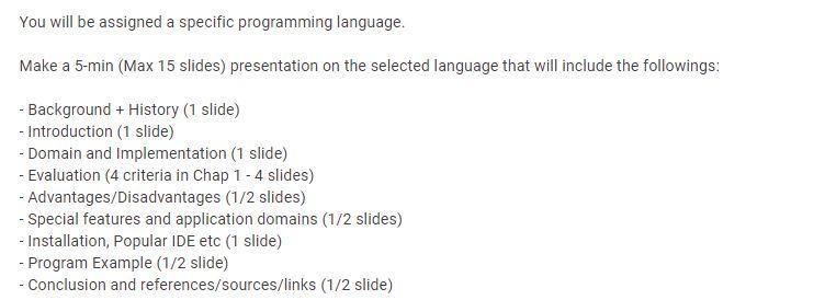 Solved You will be assigned a specific programming language. | Chegg.com