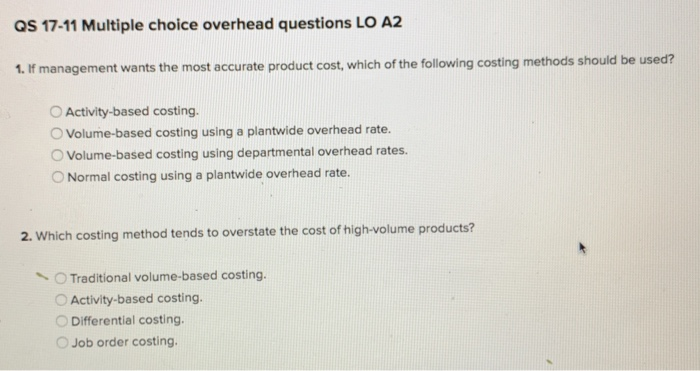 Solved QS 17-11 Multiple choice overhead questions LO A2 1. | Chegg.com