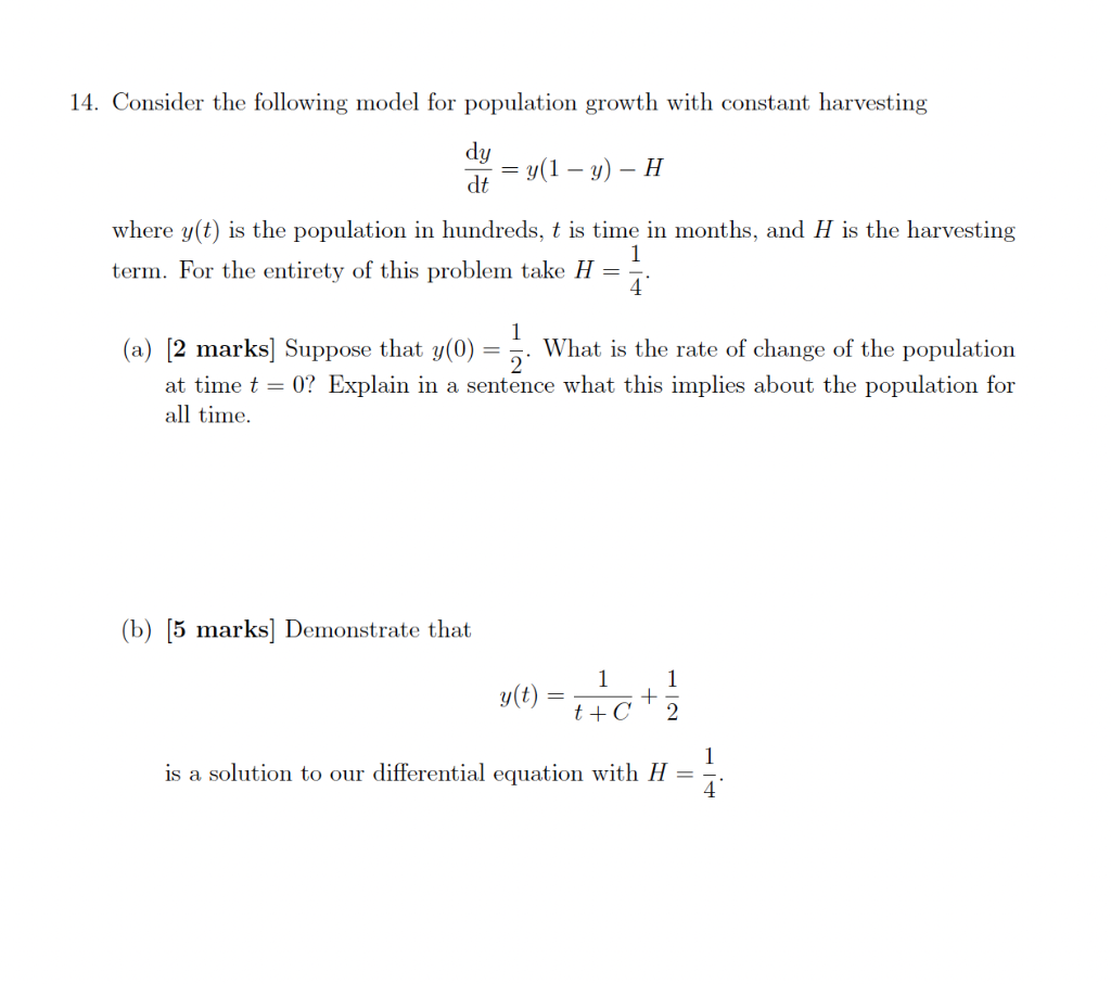 Solved 4. Consider the following model for population growth | Chegg.com