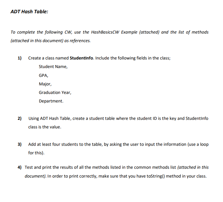 Solved To complete the following CW, use the HashBasicsCW | Chegg.com