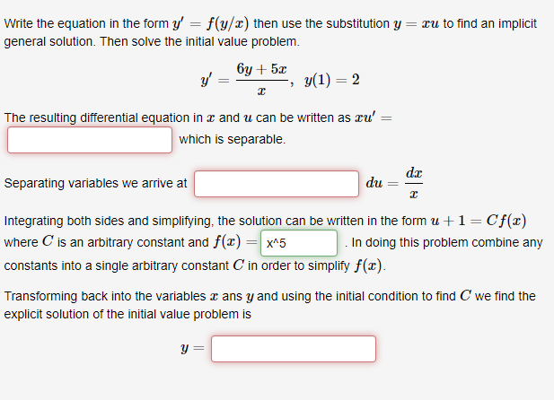 Solved Write the equation in the form y′=f(y/x) then use the | Chegg.com