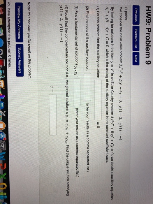 Solved HW9: Problem 9 Previous Problem List Next (1 point) | Chegg.com