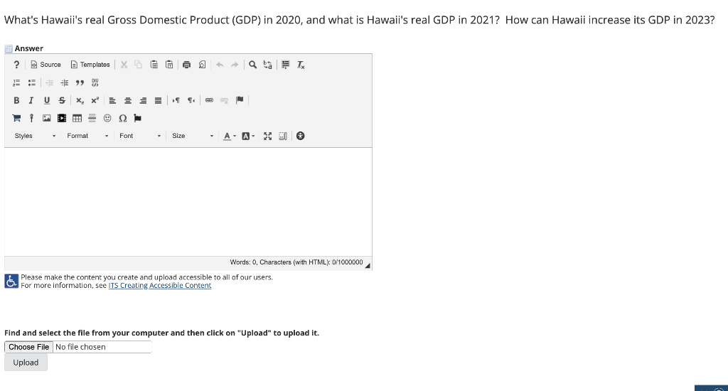 Solved What's Hawaii's real Gross Domestic Product (GDP) in | Chegg.com ...