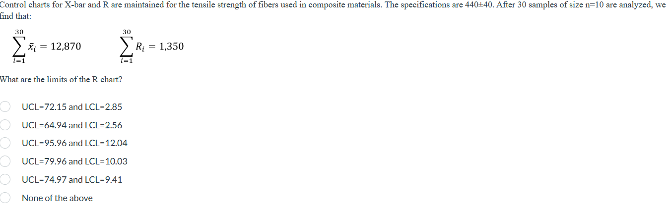 Solved Control charts for X-bar and R are maintained for the | Chegg.com