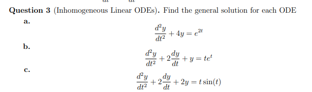 Solved Question 3 (Inhomogeneous Linear ODEs). Find the | Chegg.com