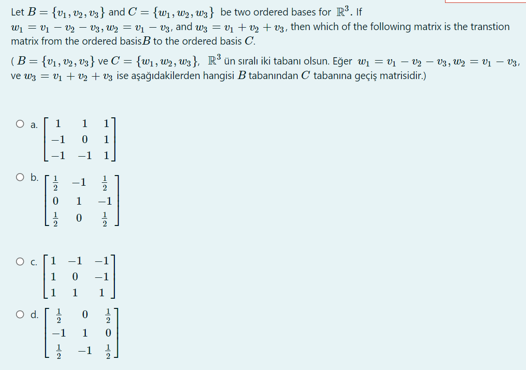 Solved Let B= {V1, V2, V3} and C = {W1, W2, W3} be two | Chegg.com
