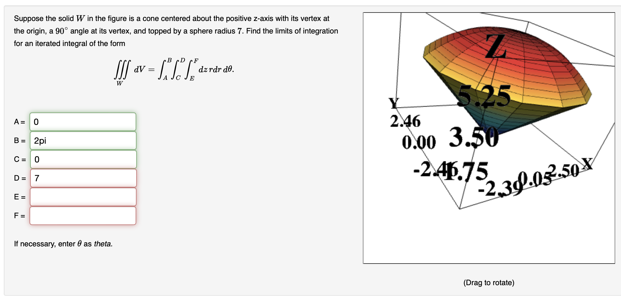 Solved Suppose the solid W in the figure is a cone centered | Chegg.com