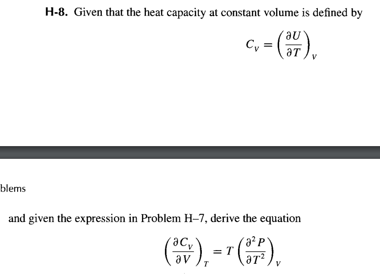 Solved H-8. ﻿Given that the heat capacity at constant volume | Chegg.com