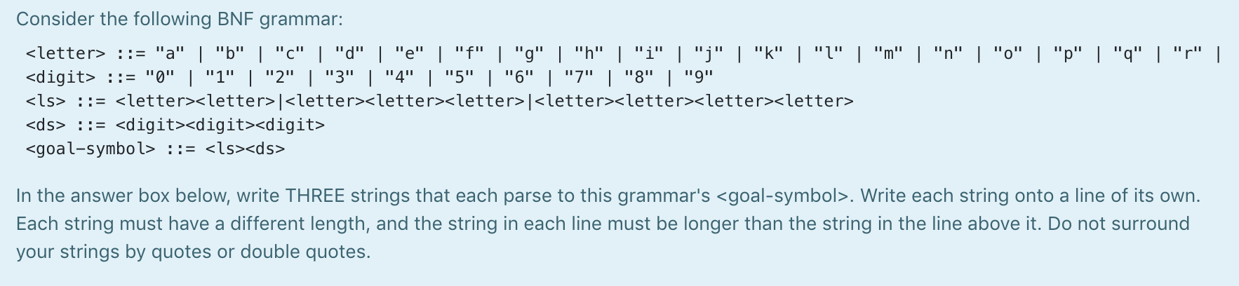 Solved Consider the following BNF grammar: ::= "a" | "b" | | Chegg.com