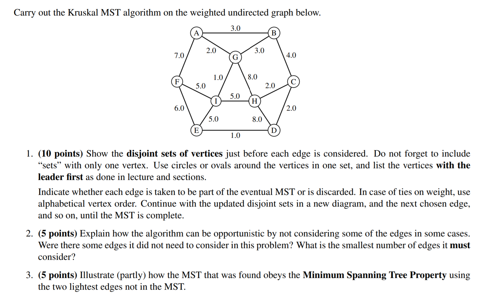 Carry out the Kruskal MST algorithm on the weighted | Chegg.com
