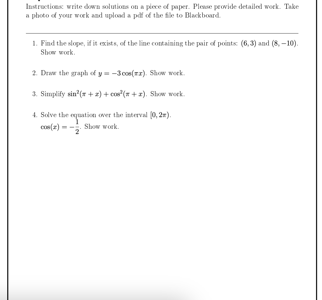 Solved Instructions: write down solutions on a piece of | Chegg.com