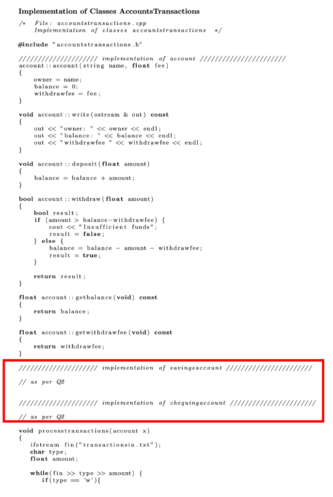 4. In the following program the bank account classes | Chegg.com
