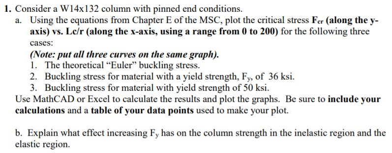 Solved 1. Consider a W14x132 column with pinned end | Chegg.com