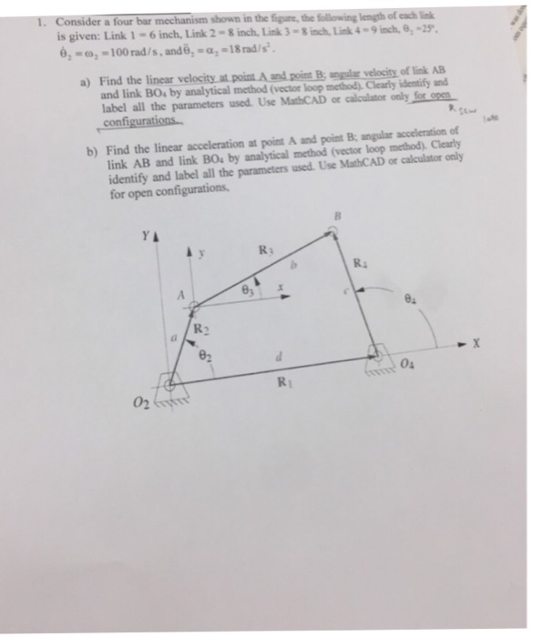 Solved Consider a four bar mechanism shown in the figure, | Chegg.com