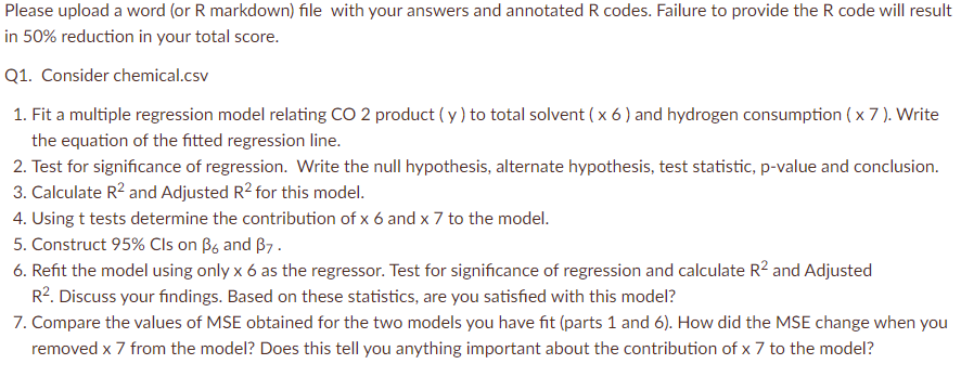 Solved Please upload a word (or R markdown) file with your | Chegg.com