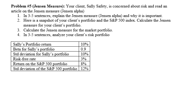 Solved Problem #5 (Jensen Measure): Your client, Sally | Chegg.com