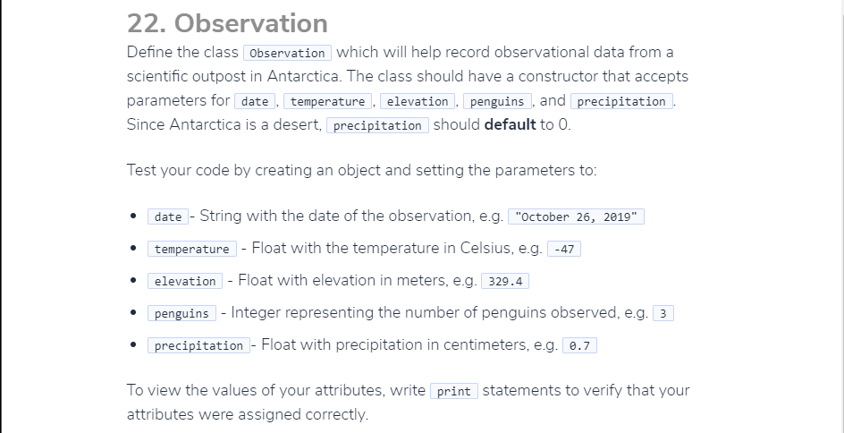 Solved 22. Observation Define the class Observation which | Chegg.com