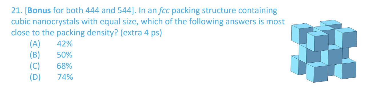 Solved 21. [Bonus for both 444 and 544]. In an fcc packing | Chegg.com